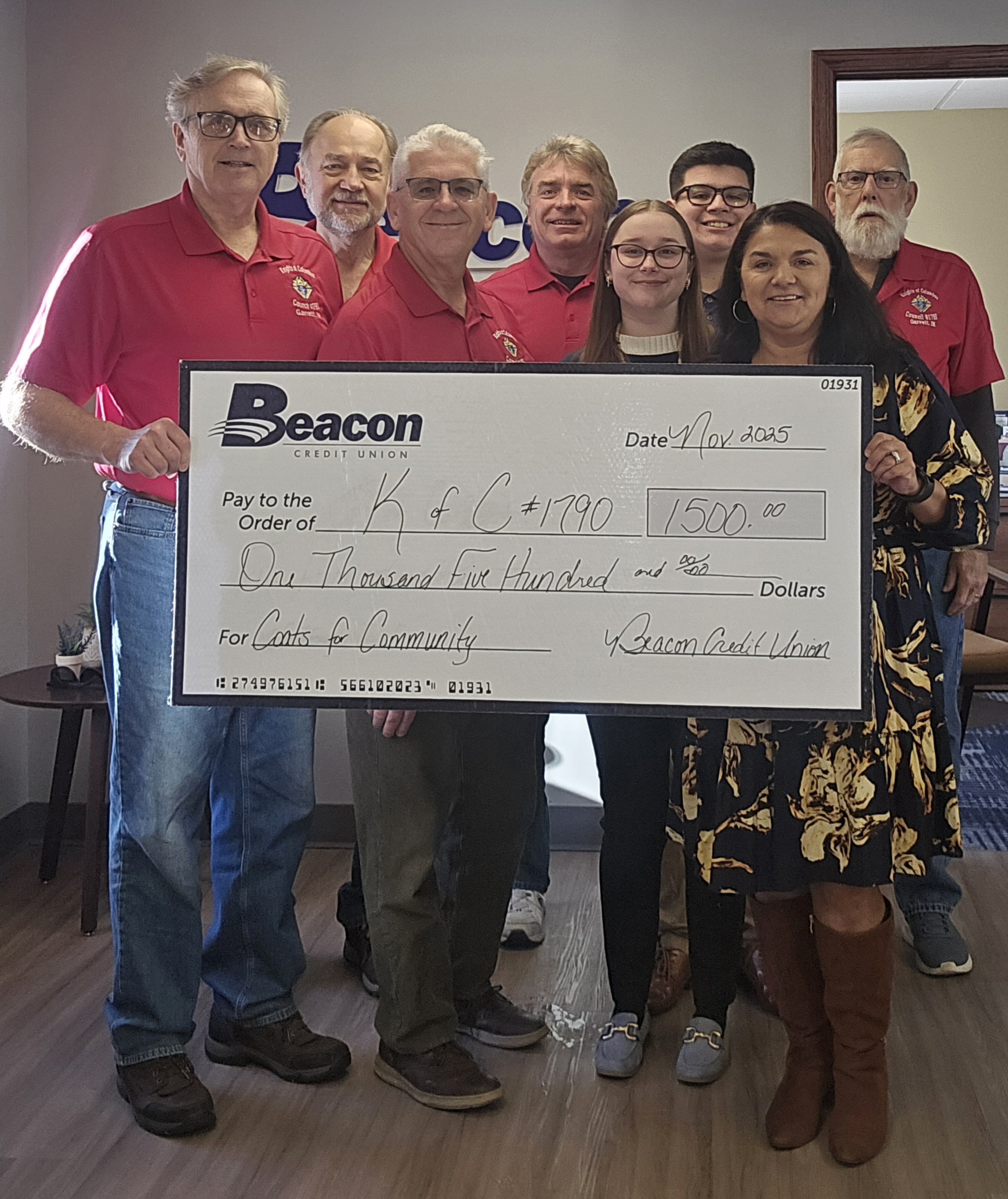 Beacon Credit Union donates $1,500 to Knights of Columbus #1790 ...